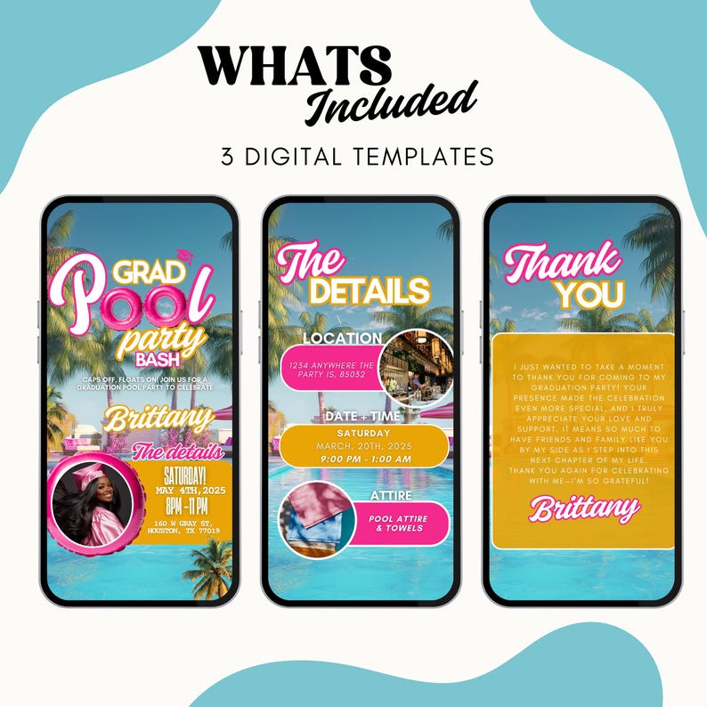 Graduation Pool Party Invitation, Class of 2025 Digital Evite, Pink ...