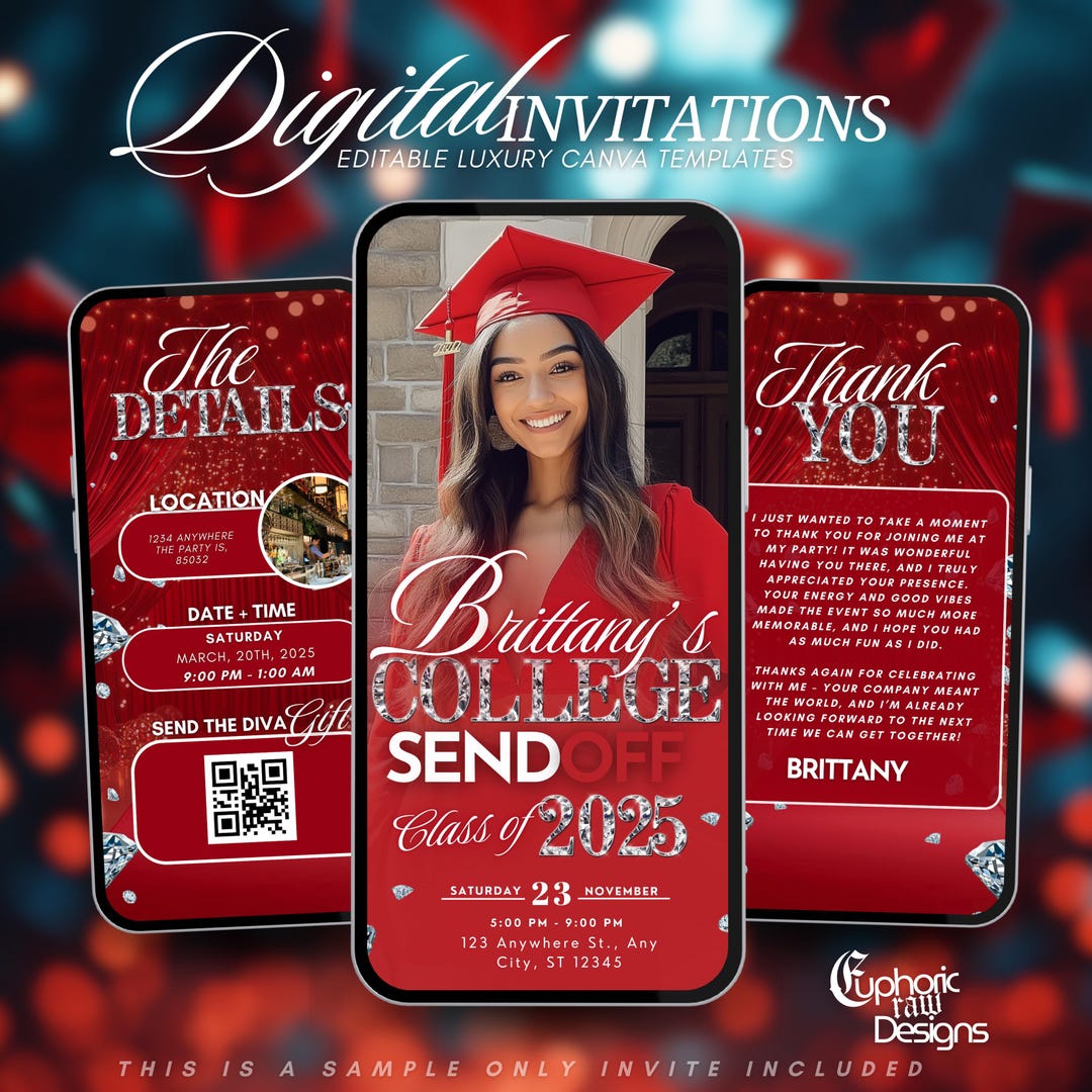 Graduation College Send off Invitation, Red Trunk Party Invite High ...