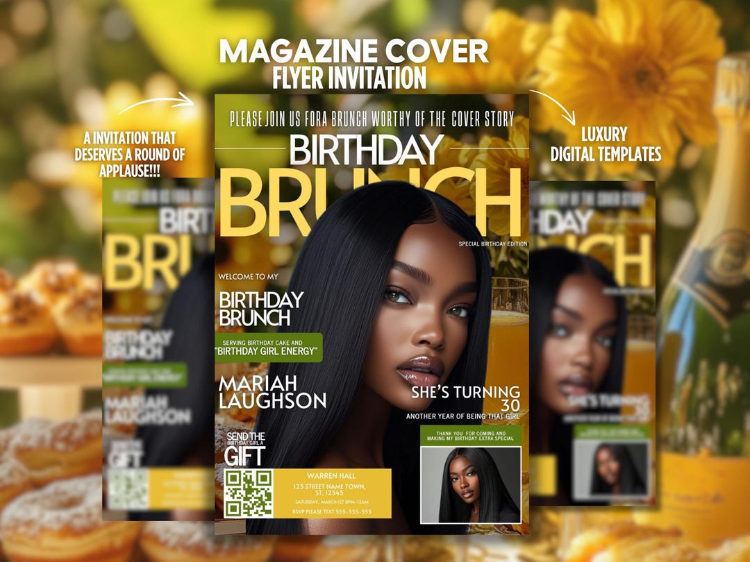 Birthday Brunch Invitation: Magazine Cover Template (digital Download ...
