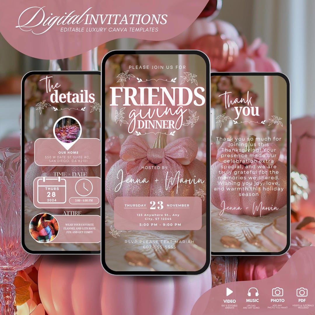 Digital Friendsgiving Dinner Invitation, Thankful AF Fall Pumpkin Party ...
