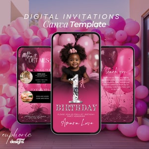 1st Birthday Invite, Evite Birthday, First Birthday, Editable Template ...