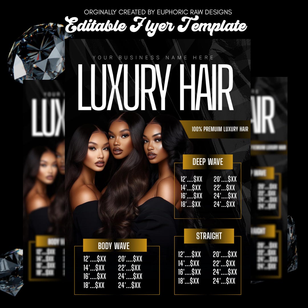 Editable Hair Price List Template: Salon Pricelist, Wig Extension Guide ...