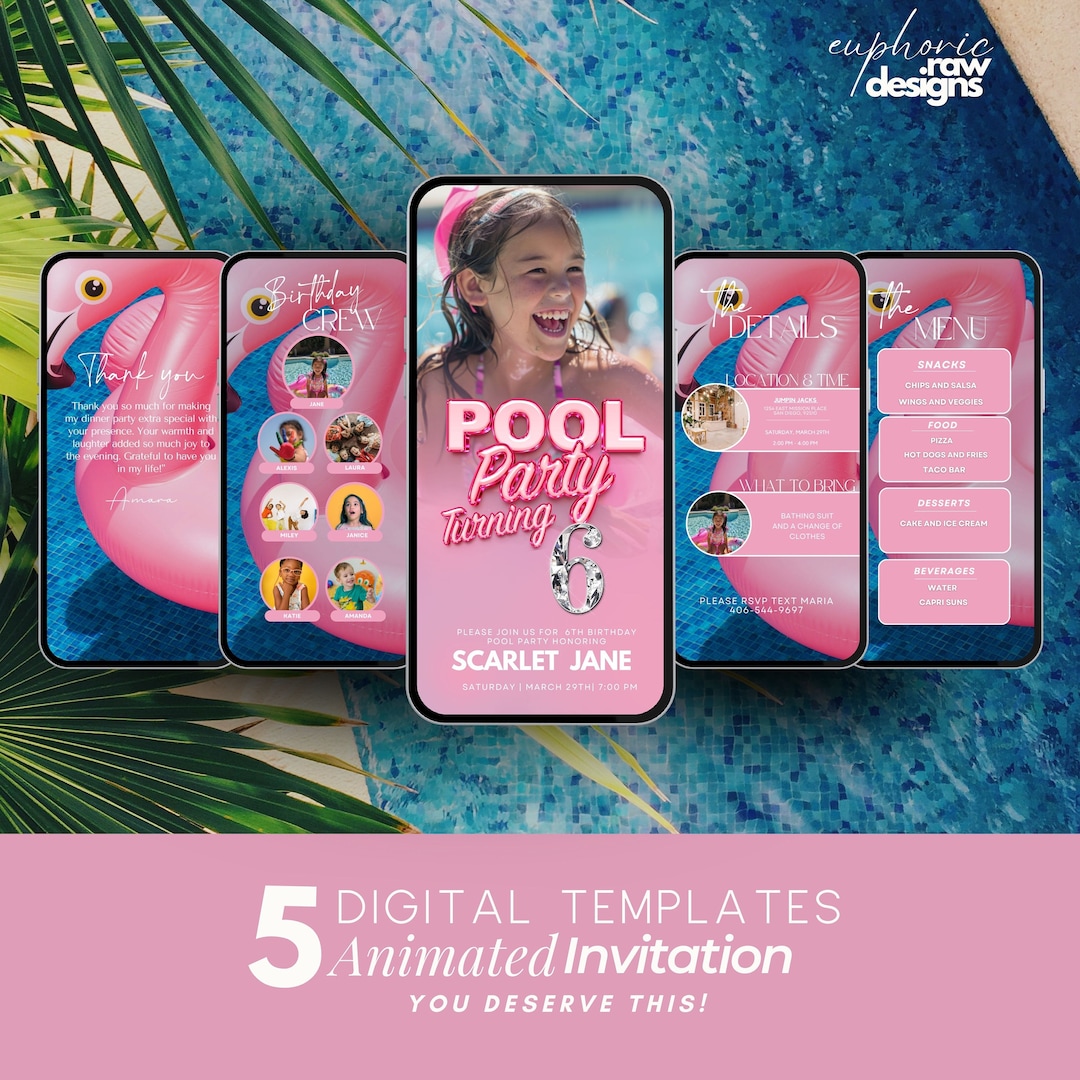 6th Birthday Pool Party Birthday Invitation,summer Swimming Party ...