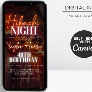 Digital Hibachi Invitation, Birthday Dinner Invite, Japanese Restaurant ...