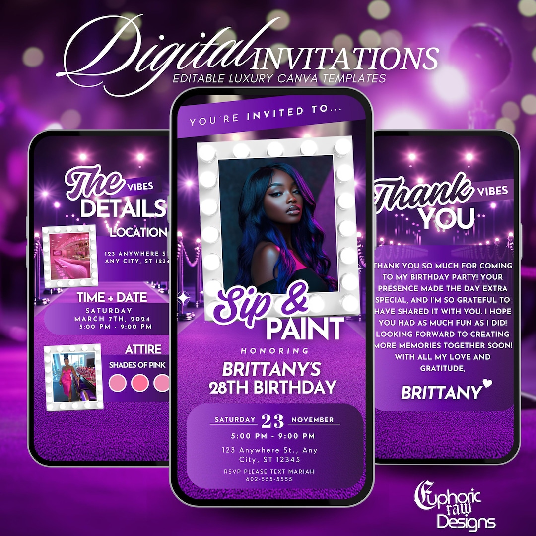 Sip and Paint Birthday Invitation: Animated Art Party (digital) - Etsy