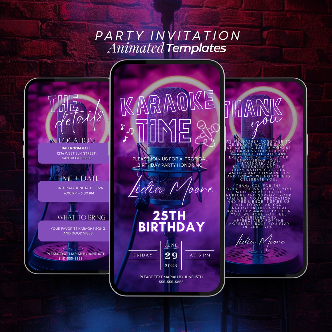 Karaoke Birthday Invitation, Music Party Invitation, Singing Party ...