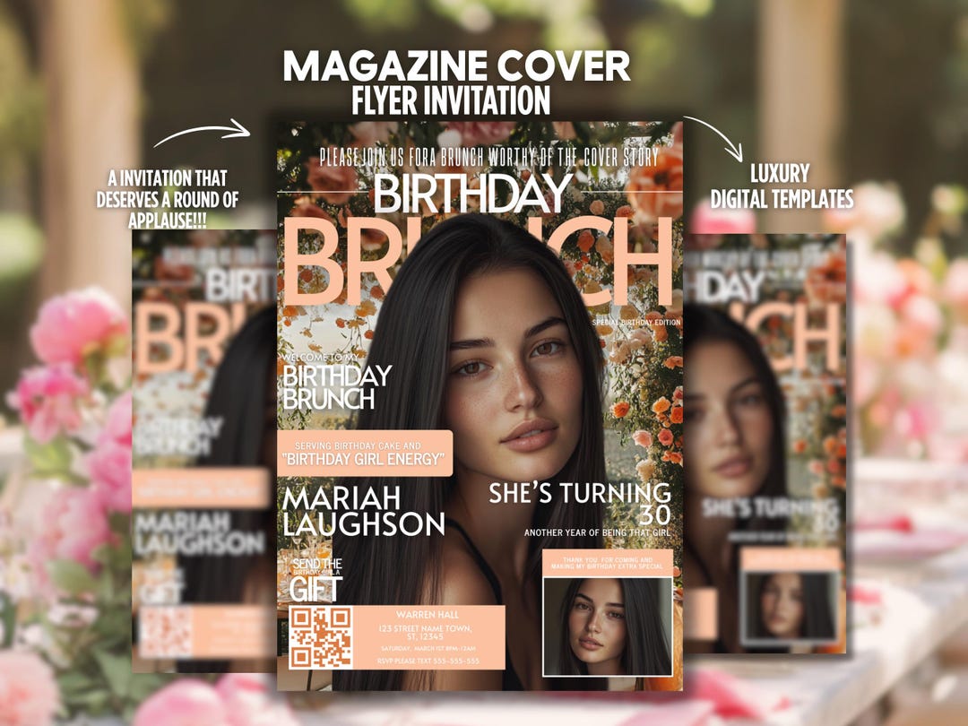 Digital Brunch Birthday Invitation, Brunch Magazine Cover Printable ...