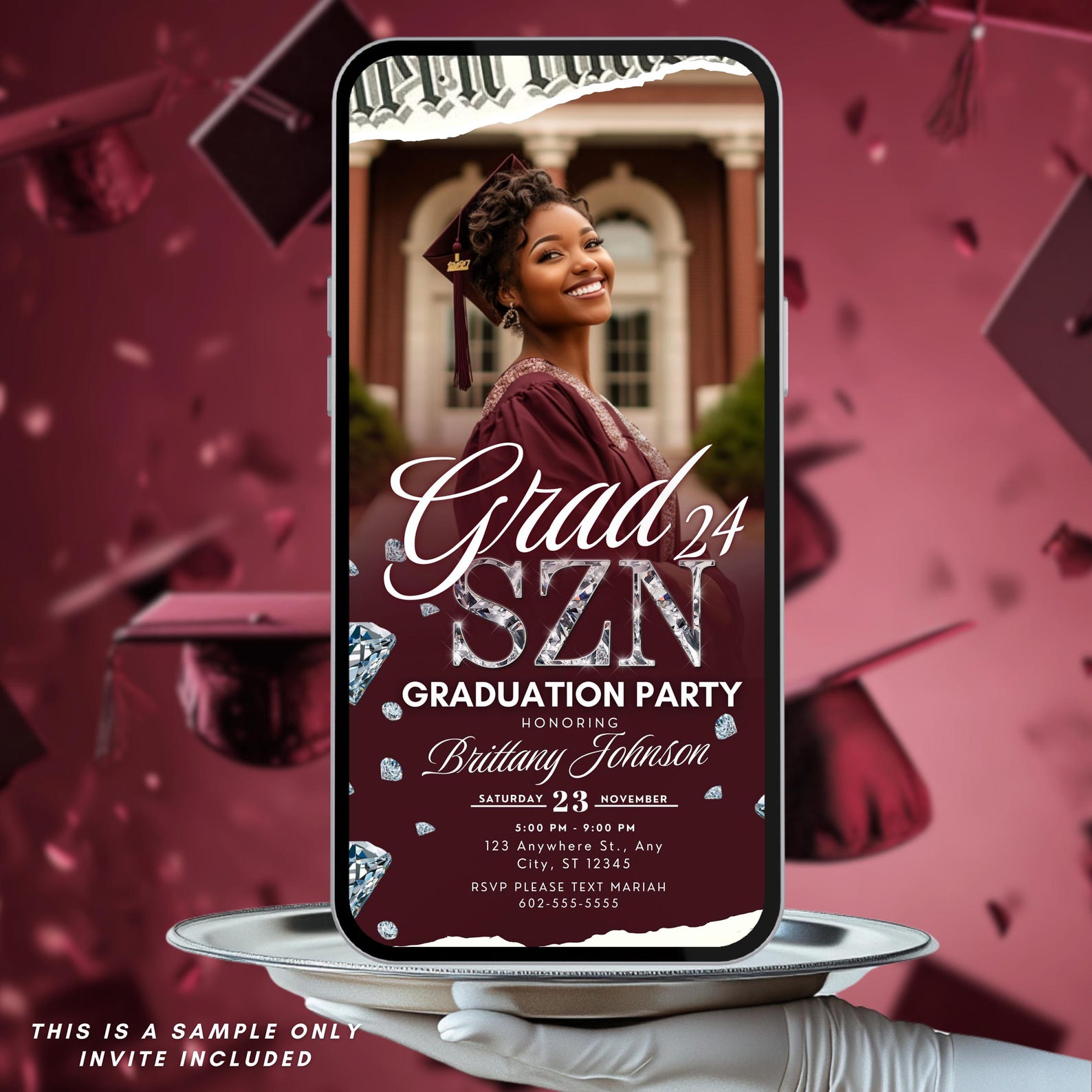 2026 Maroon Graduation Invitation, Animated Digital Grad Party Invite ...