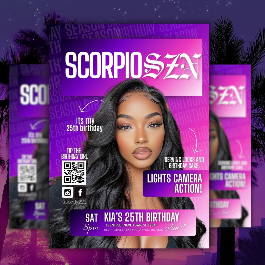 Scorpio Season Magazine Birthday Invitation, Zodiac Dinner Party Canva ...