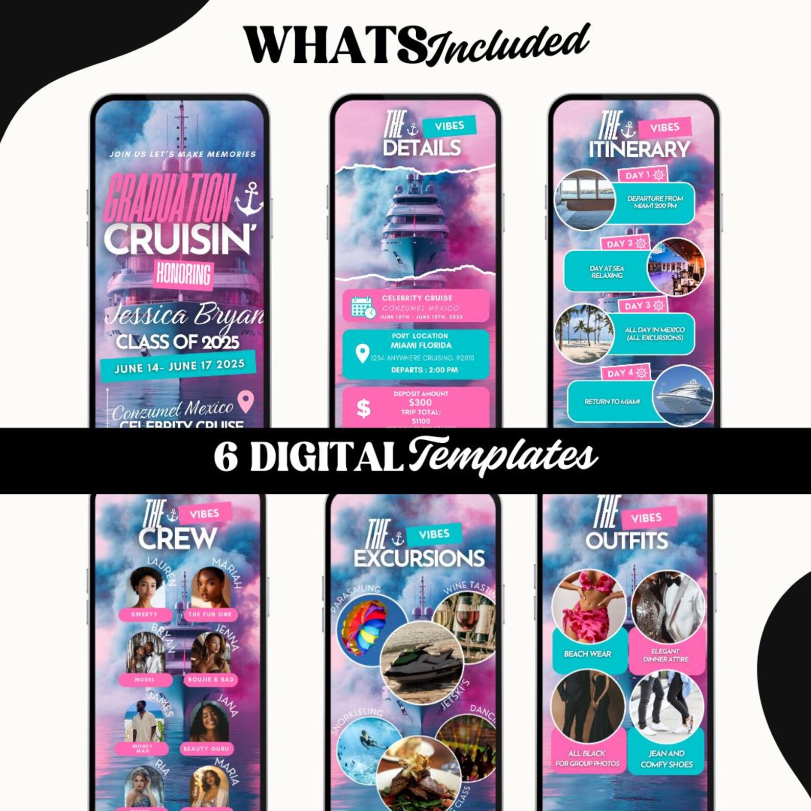 Cruise Itinerary Invitation, Class of 2026 Digital Grad Party Weekend ...