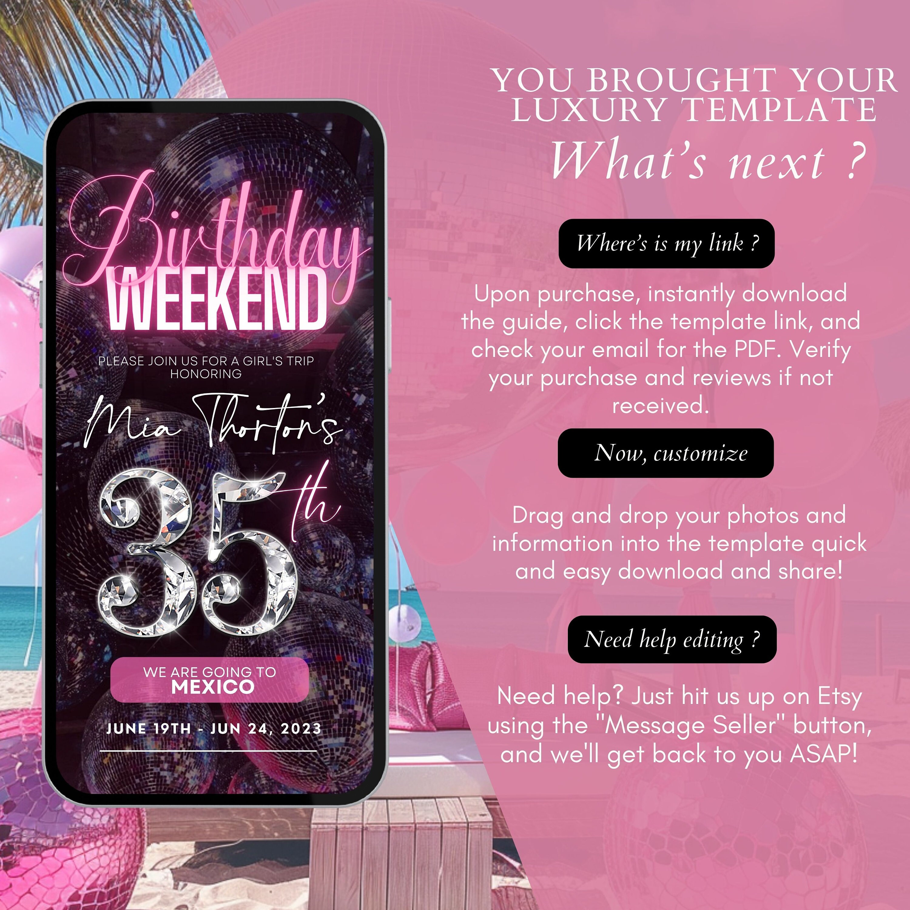 35th Birthday Disco Ball Weekend Itinerary, Girl's Trip Vacation ...