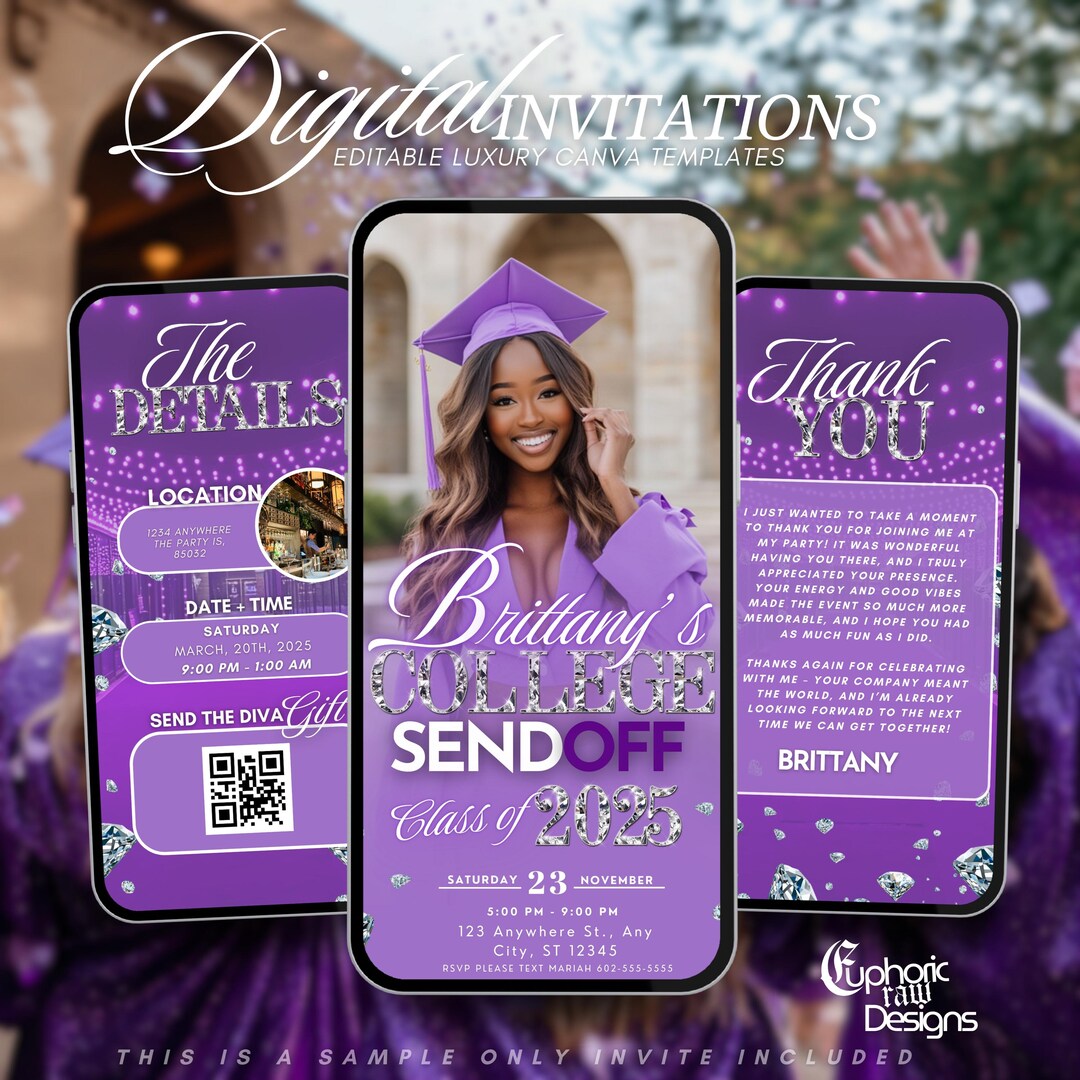 Graduation College Send off Invitation, Purple Trunk Party Invite High ...