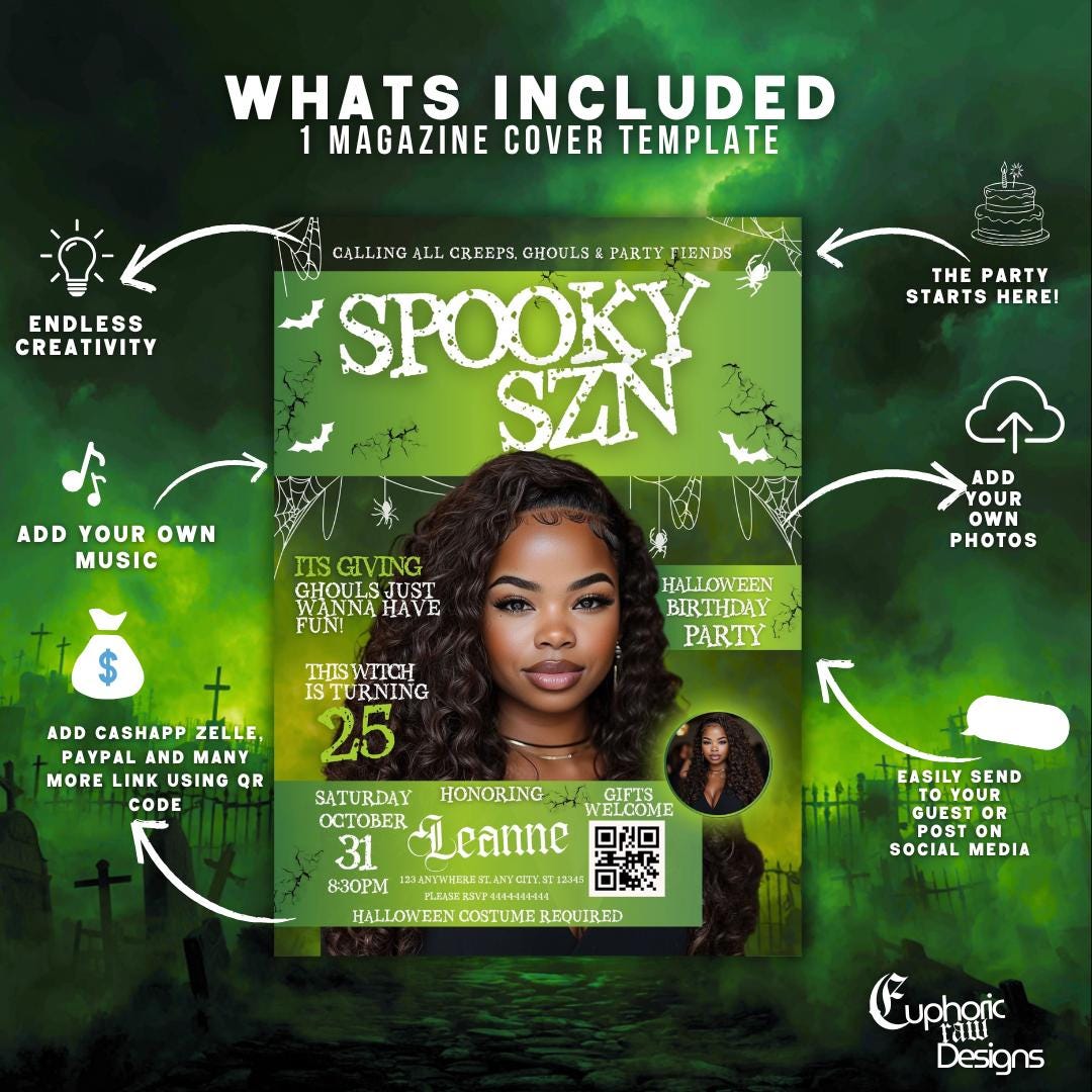 Spooky Season Digital Halloween Birthday Invitation, Glam Spooky Party ...