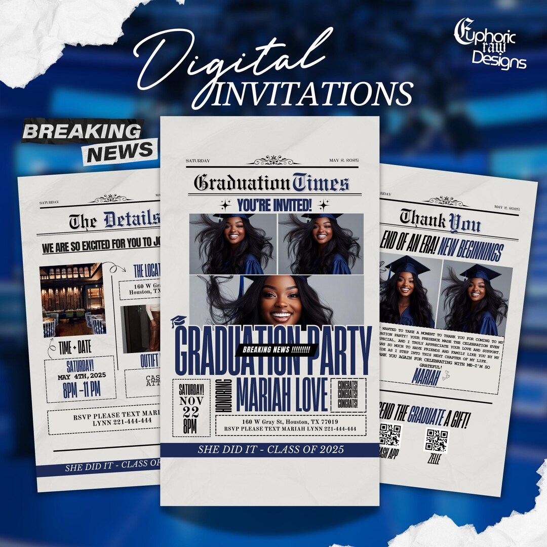 Newspaper Graduation Party Invitation: Editable Template (digital ...