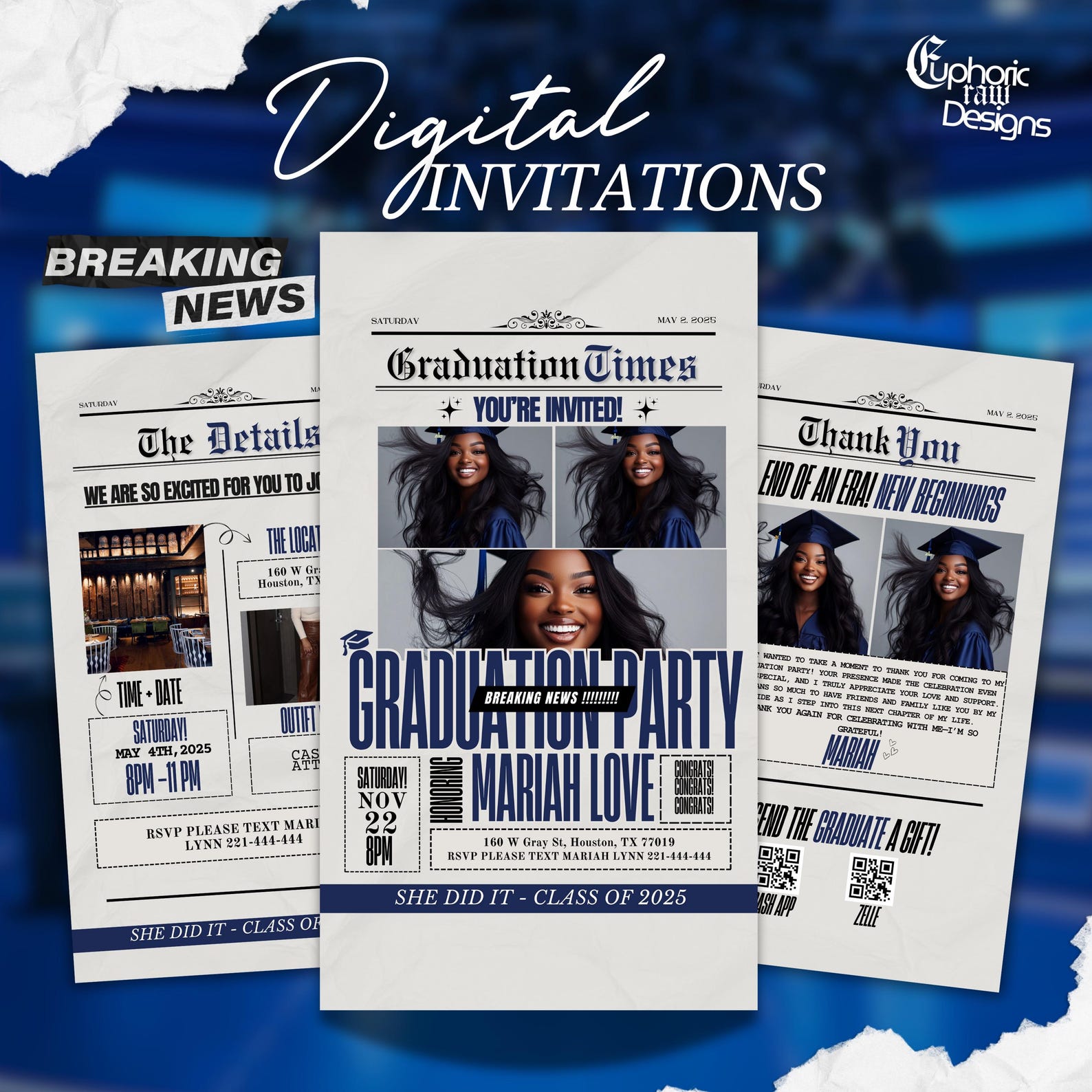 Newspaper Graduation Party Invitation: Editable Template (digital ...