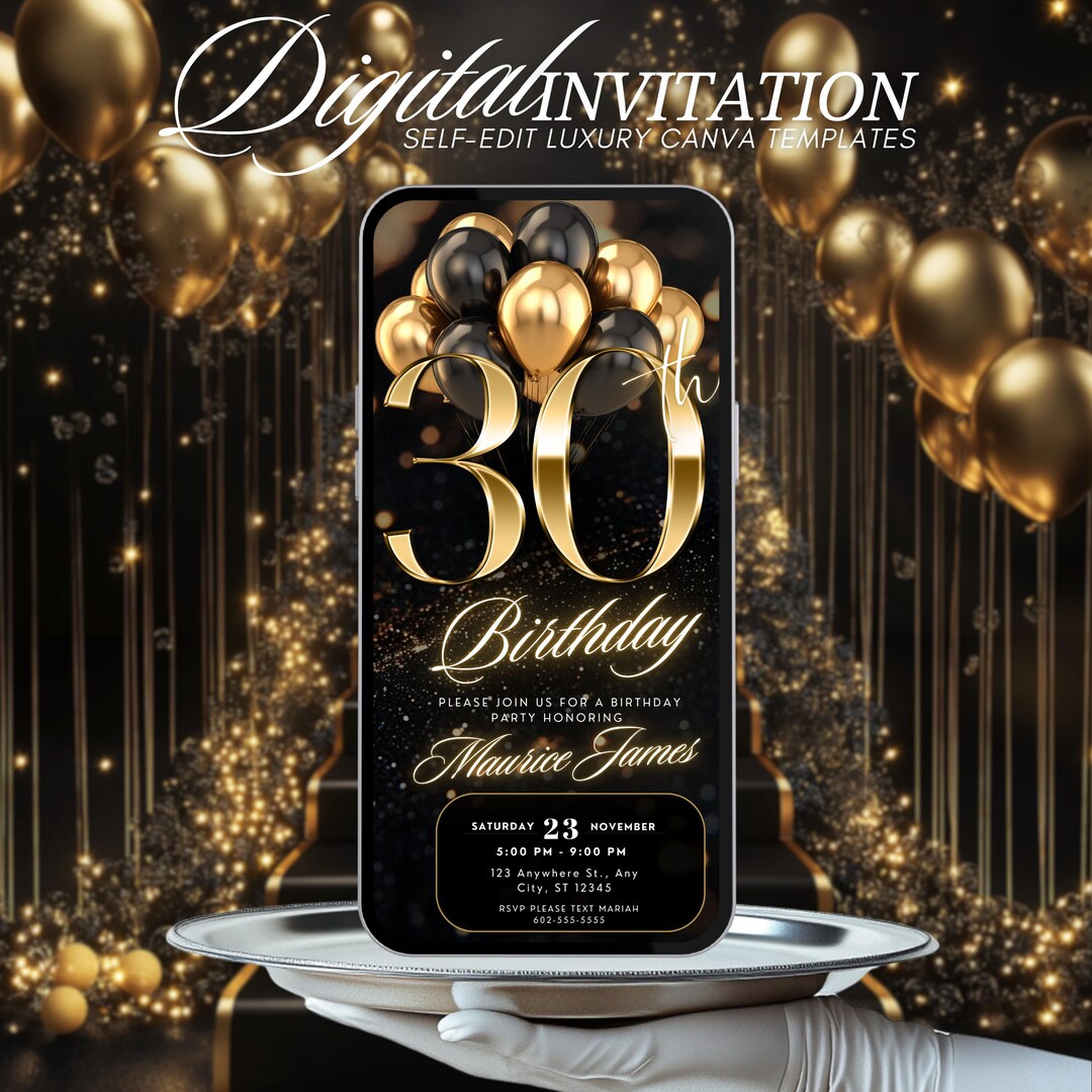 Faire-part 30e anniversaire en or noir, invitation 30e anniversaire ...