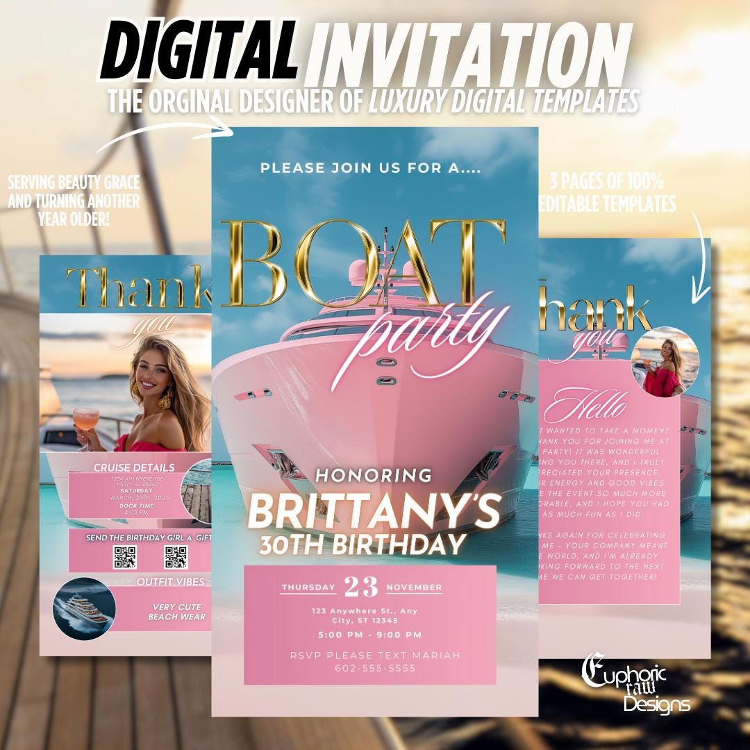 Boat Party Invitation, Animated Yacht Party Evite, Gold Digital Yacht ...