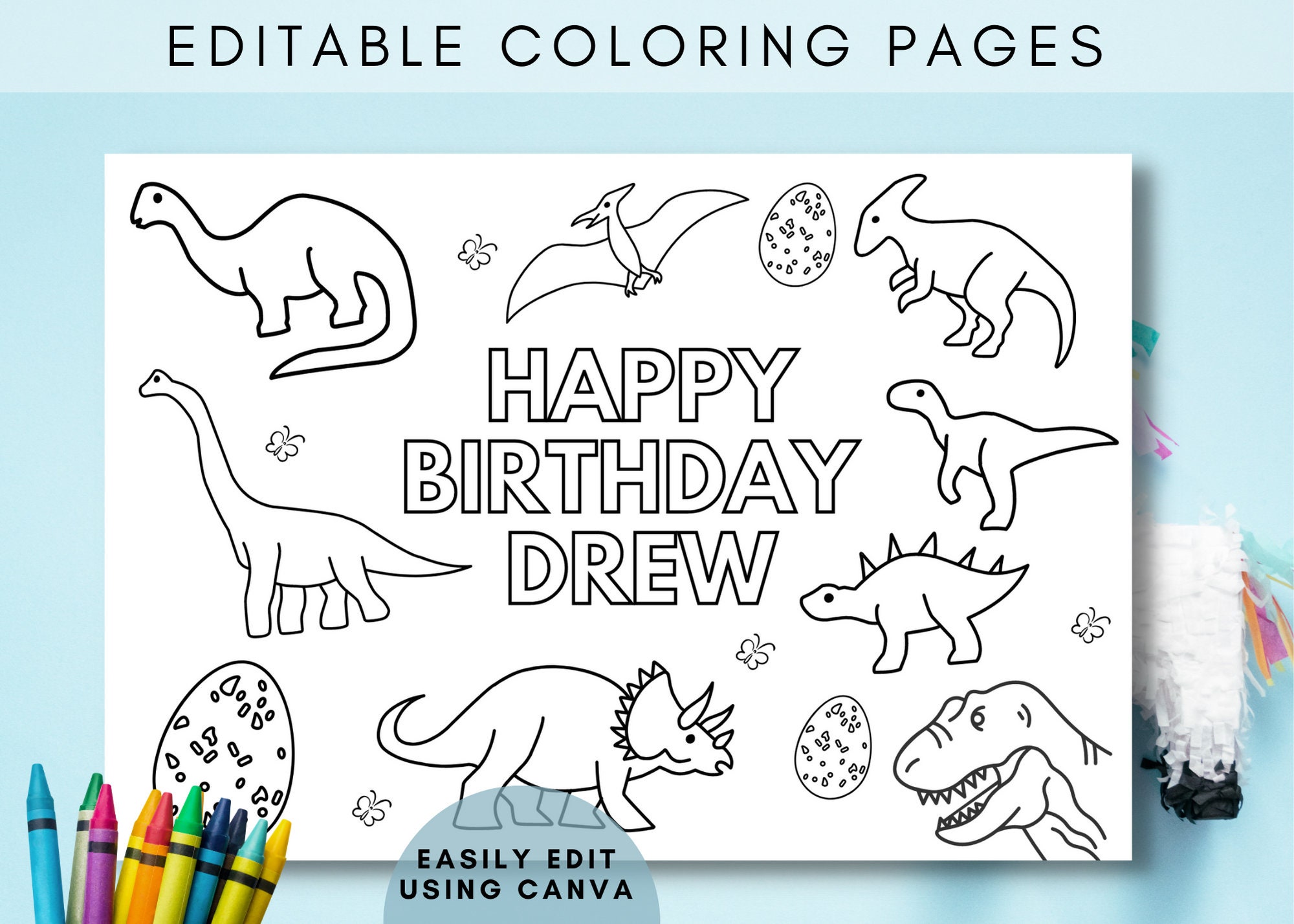 Editable Birthday Coloring Page for Kids Dinosaur Birthday - Etsy Canada