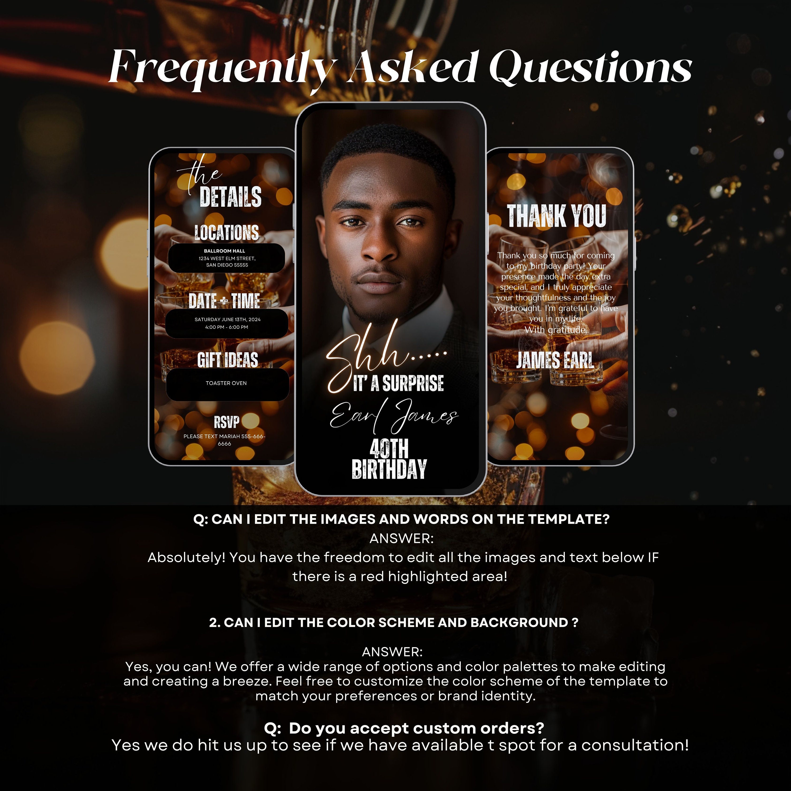 Digital Men's Birthday Invitation, Photo Editable Animated, 40th 60th ...