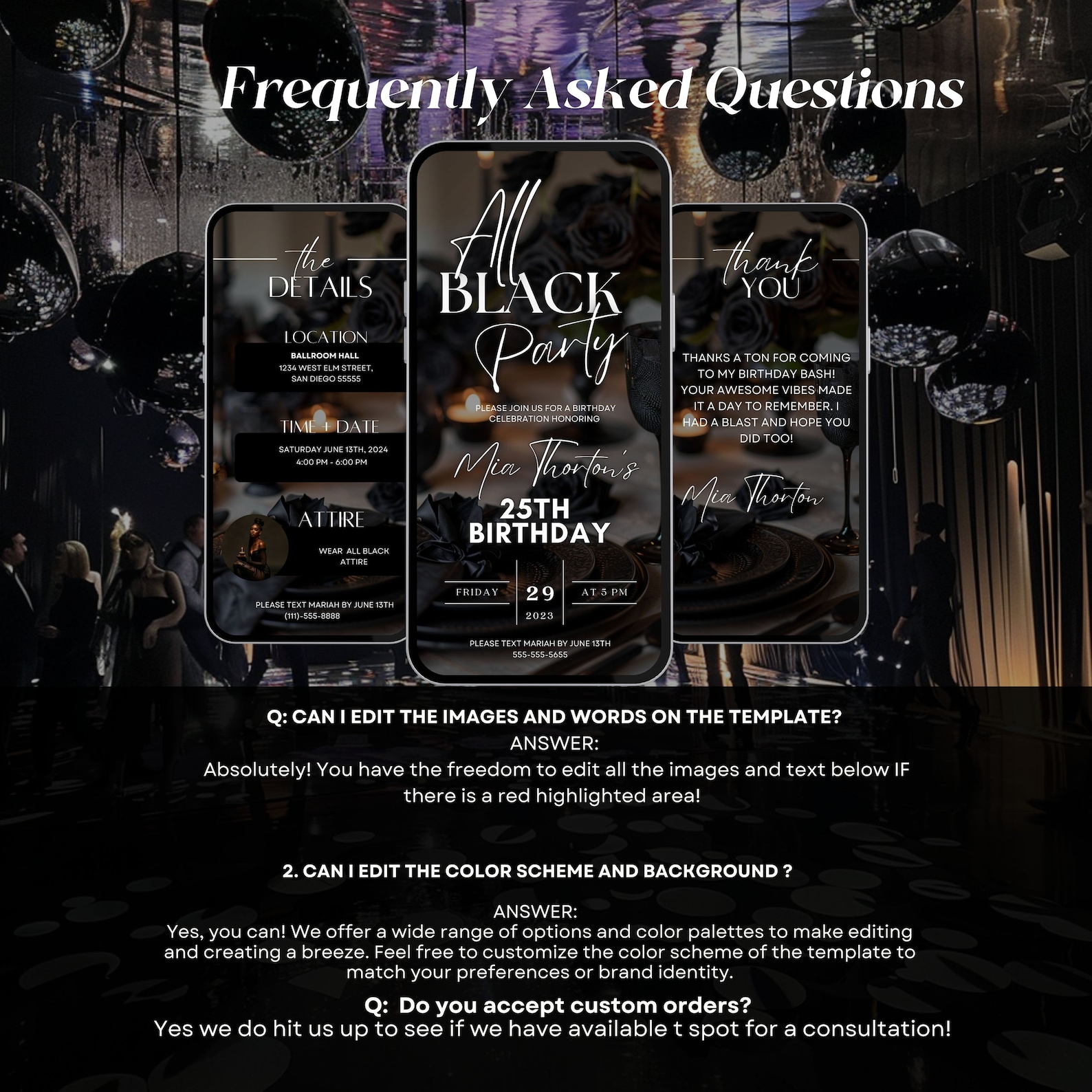 All Black Birthday Party Invitation, Birthday Dinner, Birthday Brunch ...