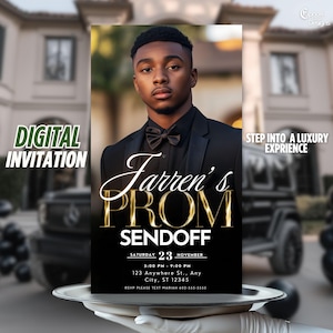 Black Gold Prom Send off Digital Invitation, Boys Editable Flyer ...