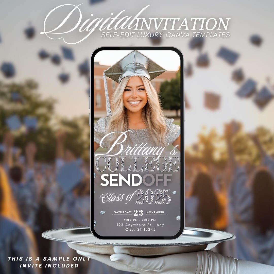 Graduation College Send off Invitation, Silver Trunk Party Invite High ...