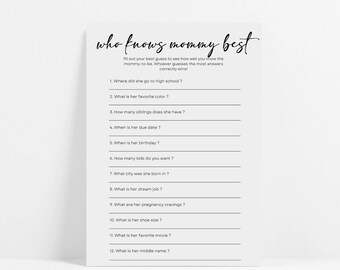 Who Knows Mommy Best Baby Shower Game, Baby Shower Game, How Well Do ...