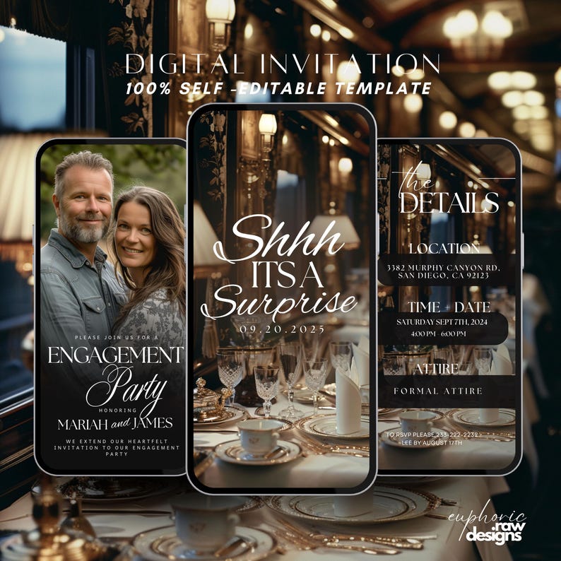 Surprise Engagement Party Invitation, Digital Elegant Editable Wedding ...