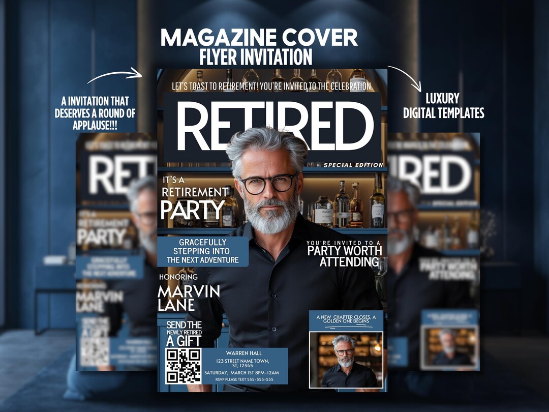 Magazine Cover Retirement Party Invitation: Editable Template (digital ...