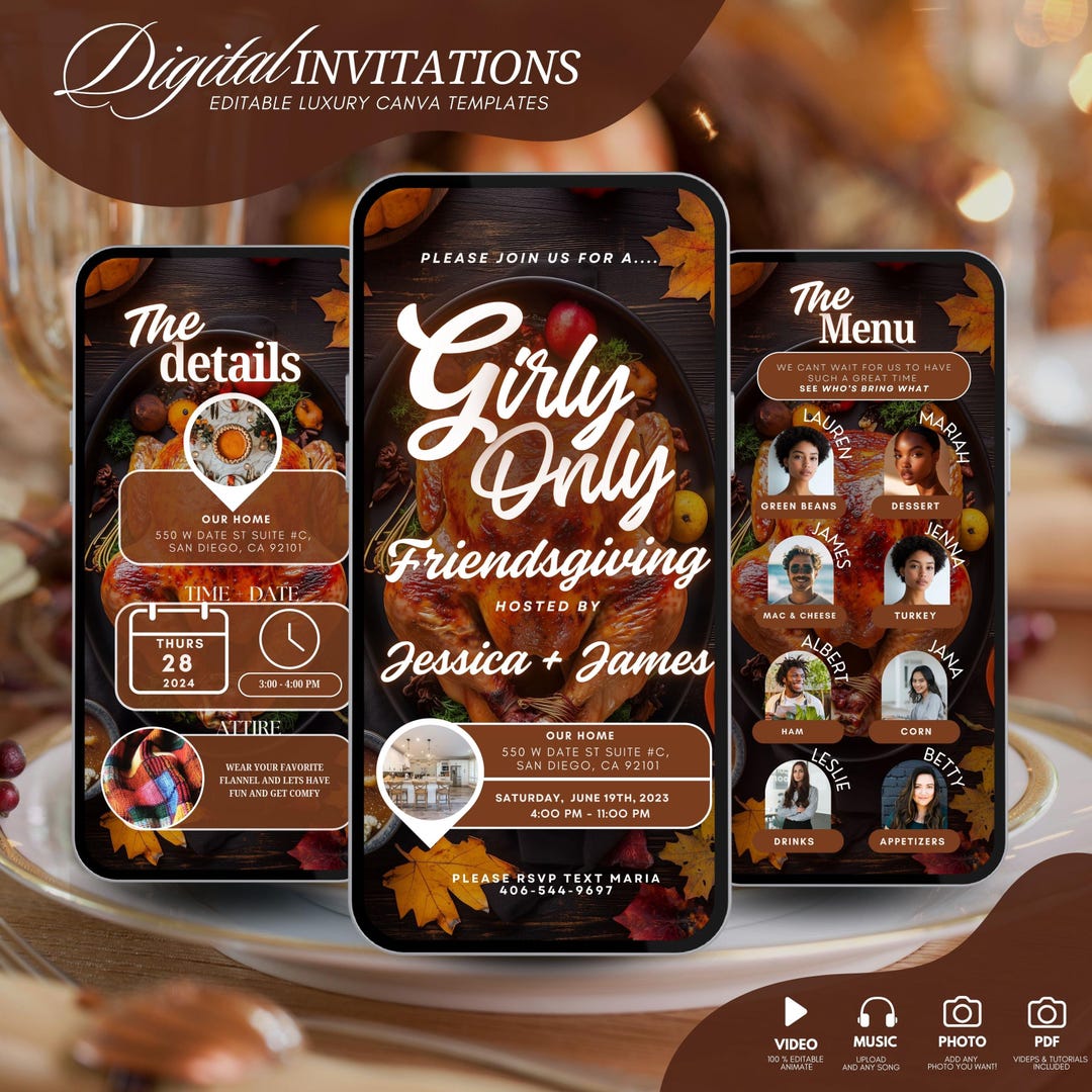 Digital Friendsgiving Invitation, Girl’s Night Fall Party Invite, DIY ...