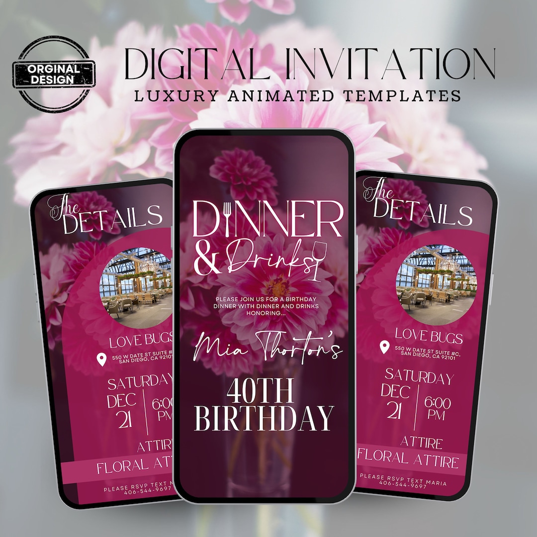 Digital Birthday Dinner Invitation, Editable Animated Video Dinner ...