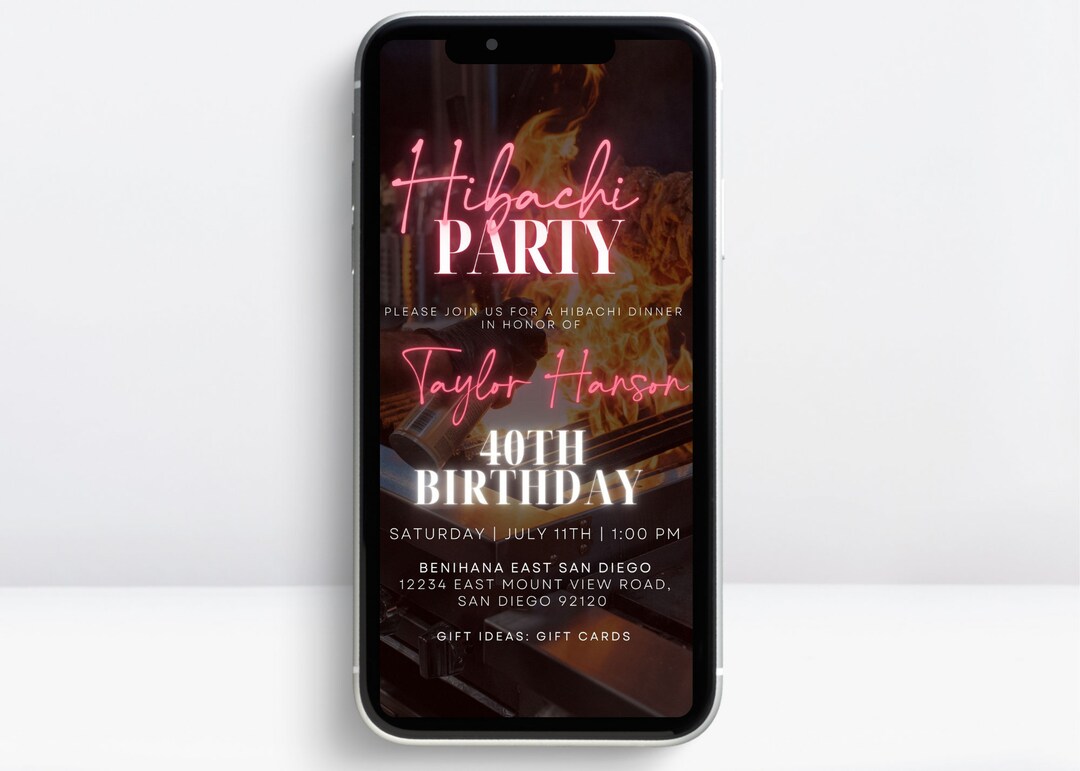 Digital Hibachi Invitation, Birthday Dinner Invite, Japanese Restaurant ...