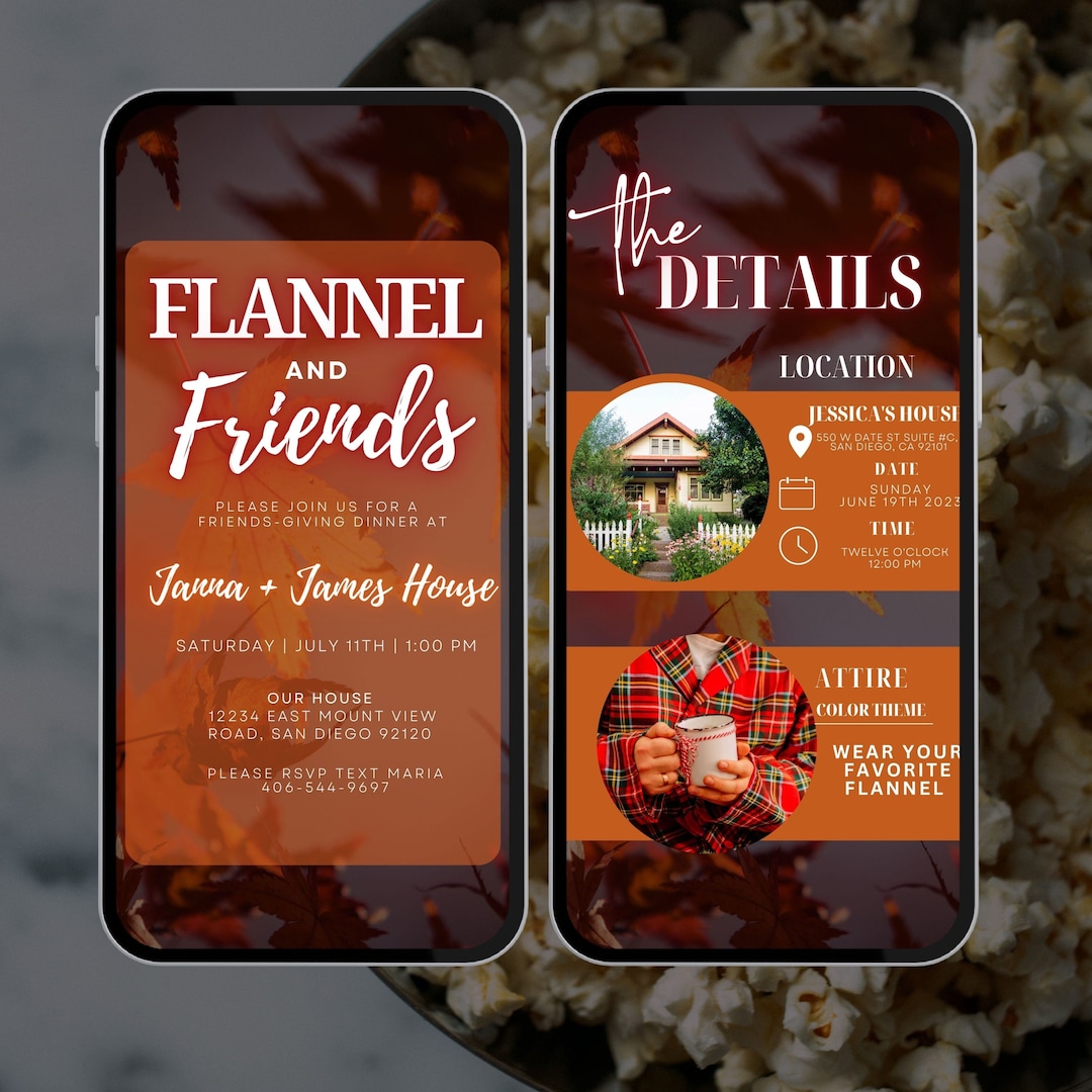 Flannel and Friends Invitation, Thanksgiving Invite, Friends ...