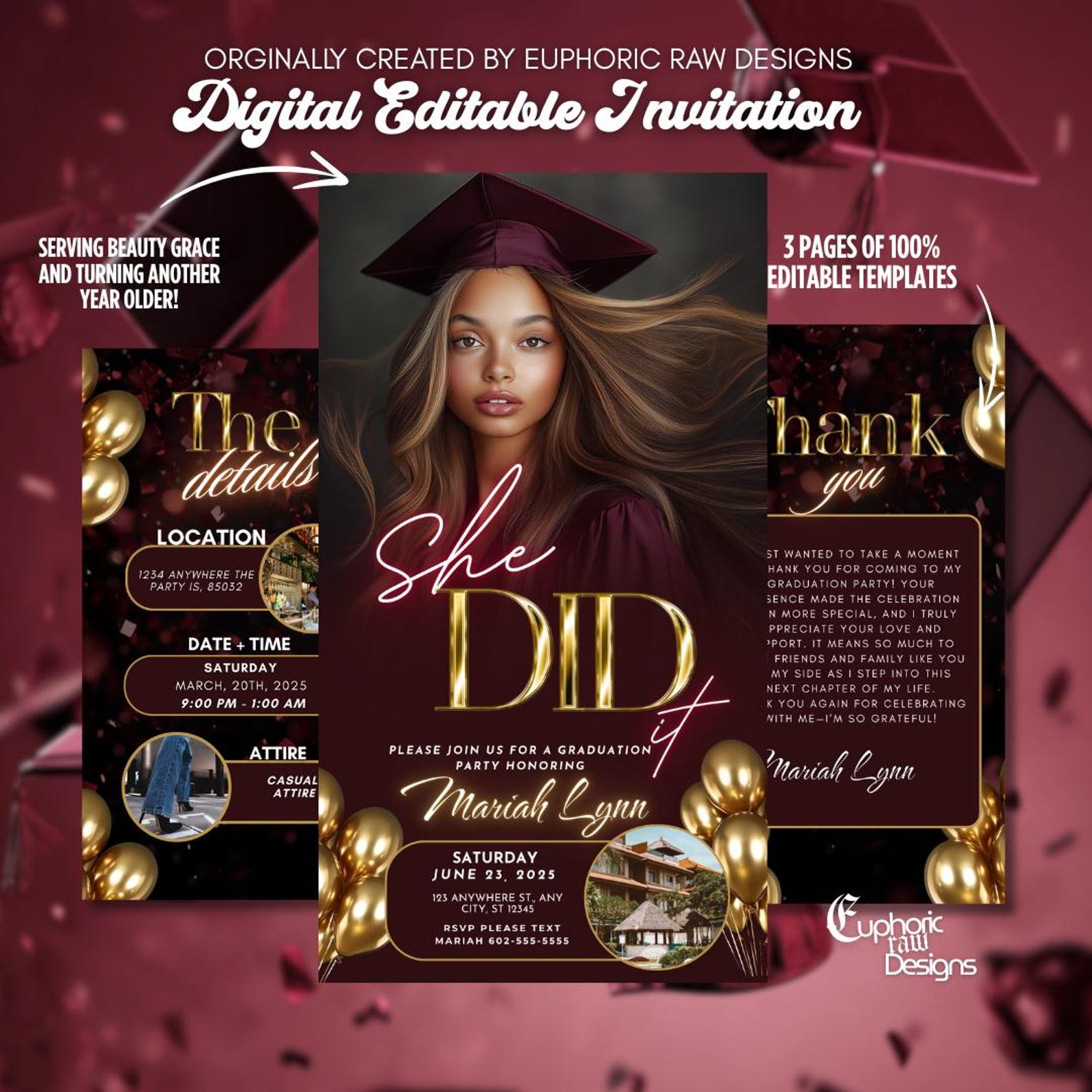 Graduation Invitation Animated Evite, She Did It Class of 2026, Maroon ...