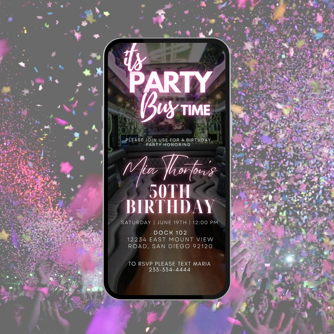 Party Bus Birthday Invitation: Limo Phone Invite (digital Download) - Etsy