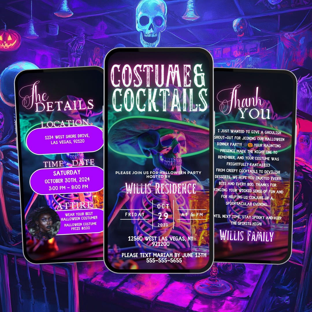 Funny Costumes & Cocktails Halloween Party Invitation, Editable Digital ...