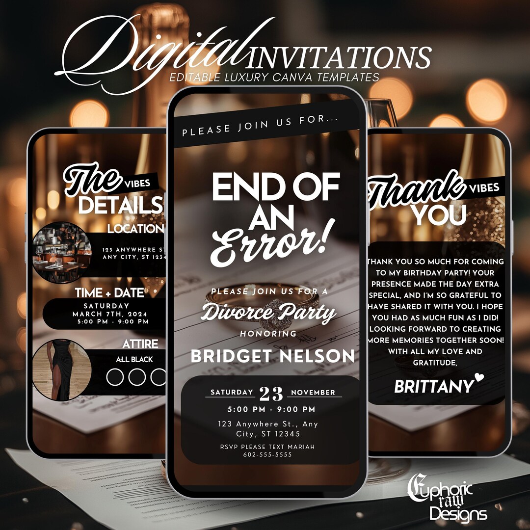 Digital Divorce Party Invitation, Break up Separation DIY Template ...