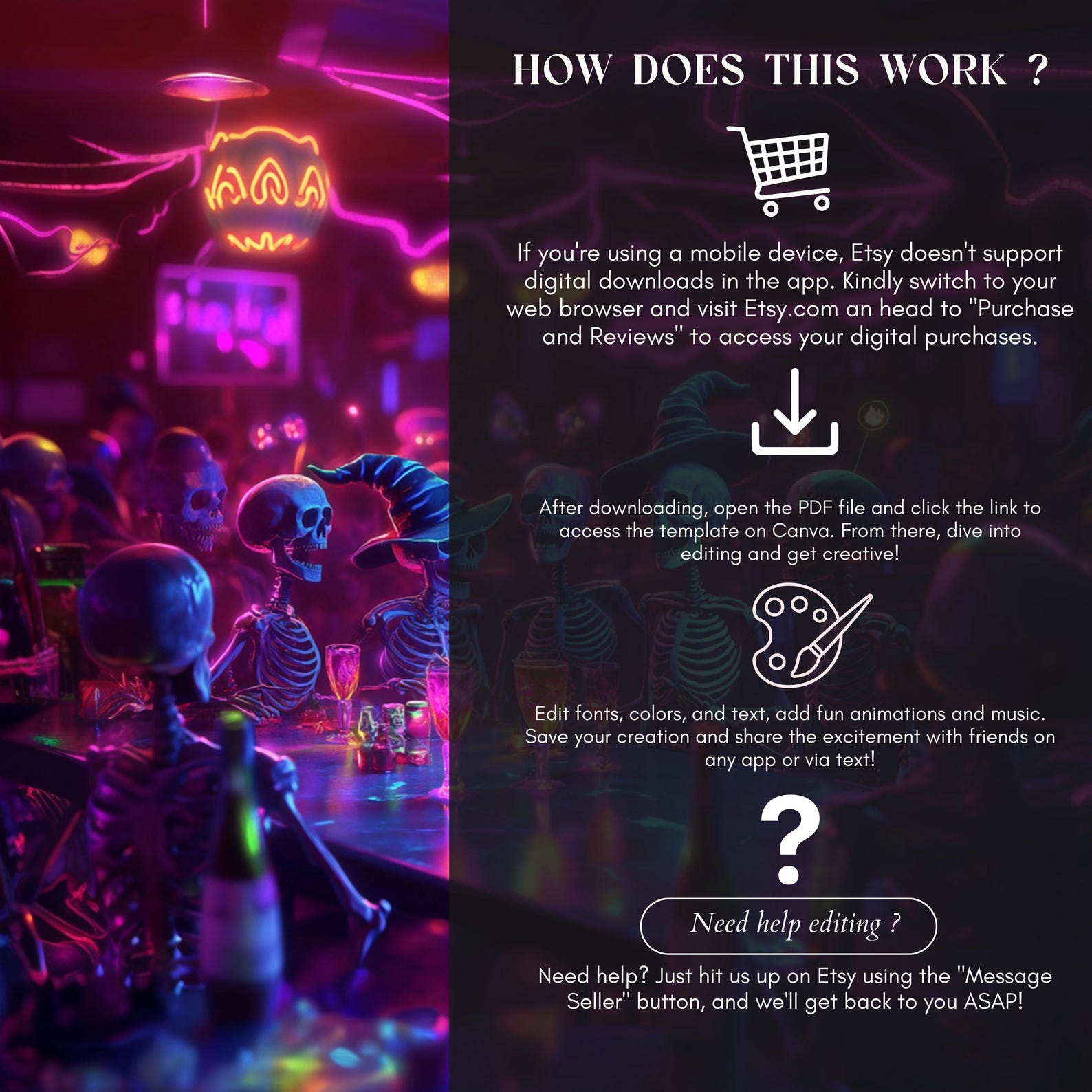 Neon Digital Halloween Party Invitation, Halloween Bash Birthday Party ...