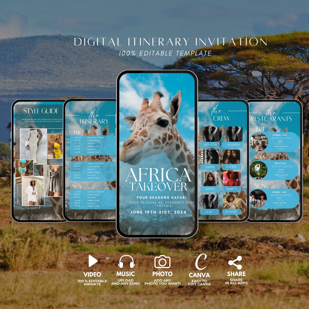 Africa Itinerary Invitation Template, South Africa Girl’s Trip Planner ...