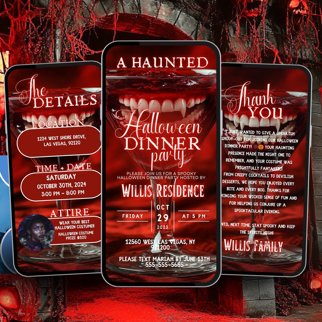 Halloween Dinner Party Invitation, Digital Horror Haunted House ...