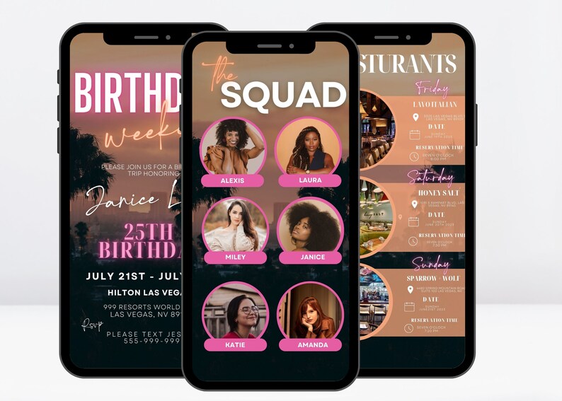 Digital Travel Itinerary Template, Birthday Weekend Invitation ...