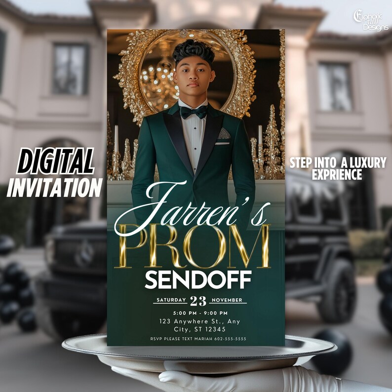 Green & Gold Prom Send off Invitation: Editable Template (digital ...