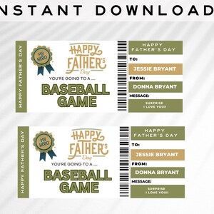 Father's Day Gift Voucher, Baseball Game Surprise Ticket, Sports ...