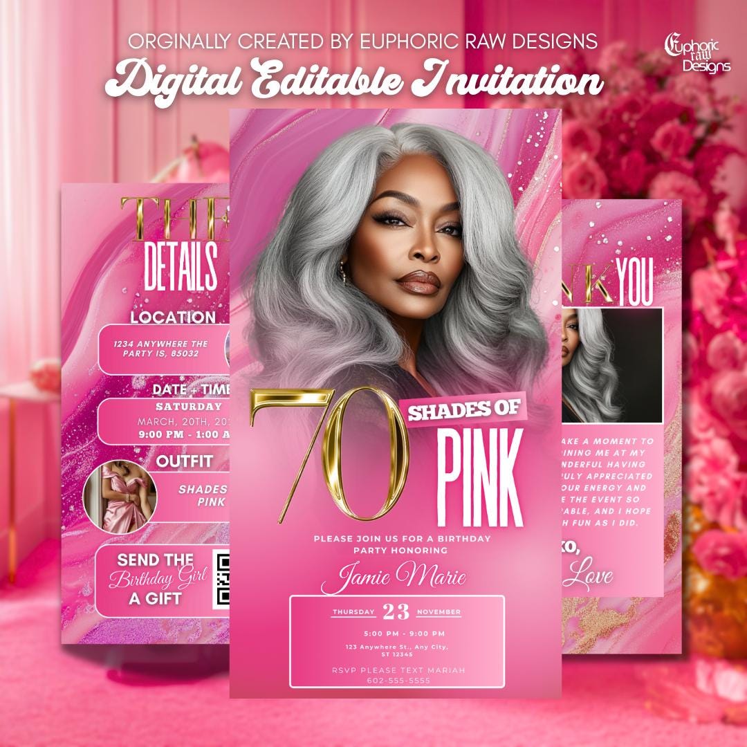 70 Shades of Pink Birthday Invite Video, Pink & Gold Template for Women ...