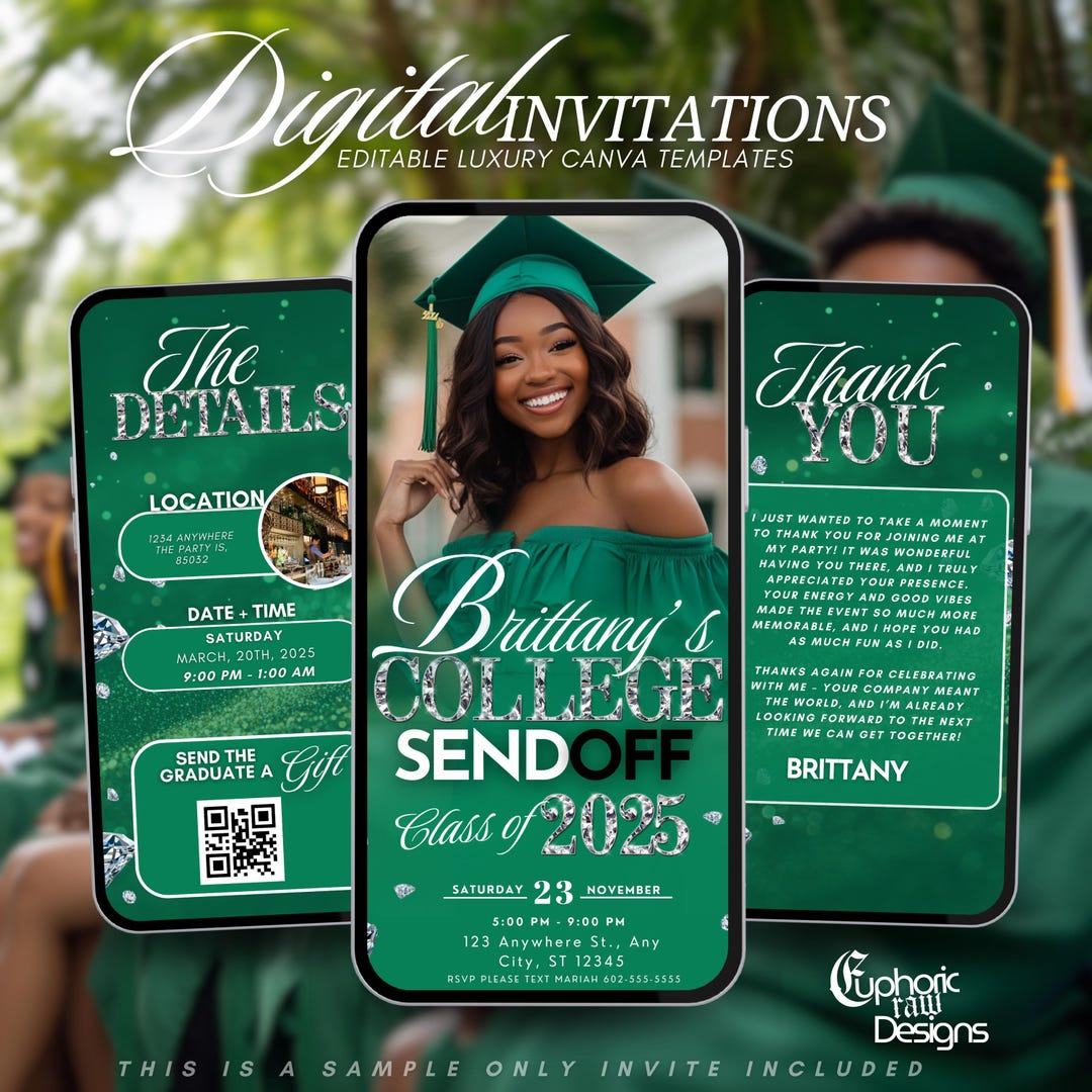 Graduation College Send off Invitation, Green Trunk Party Invite High ...