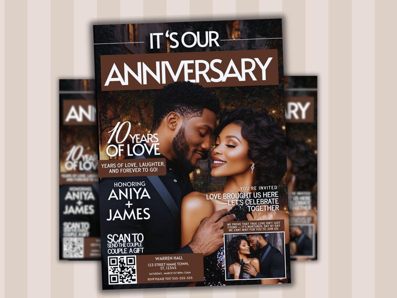 Luxury Anniversary Magazine Invitation Red Collection Editable Canva ...