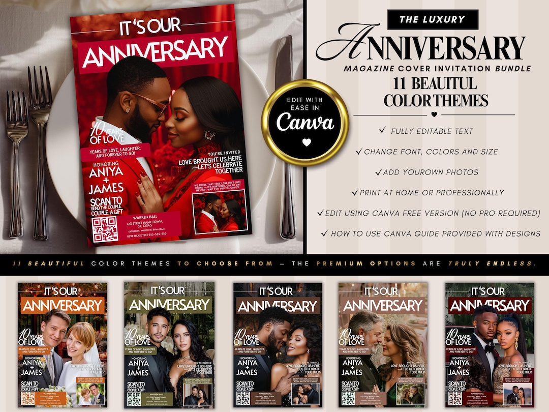 Luxury Anniversary Magazine Invitation Red Collection Editable Canva ...