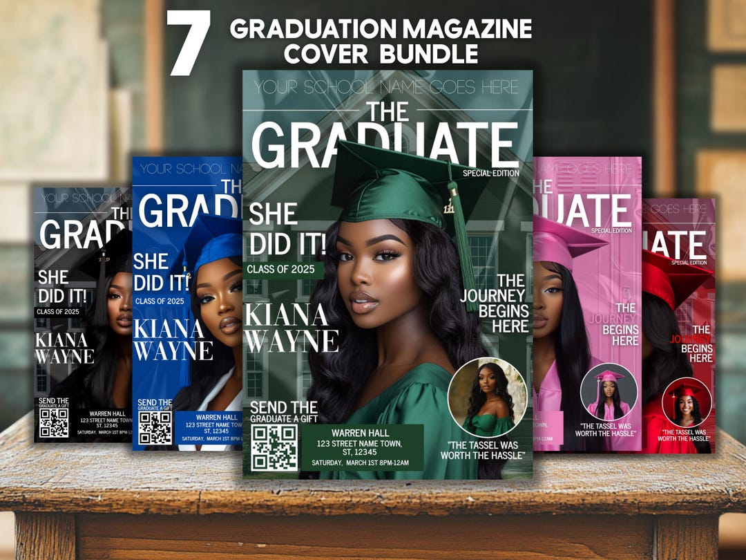 Graduation Magazine Template Bundle, High School Class of 2025 Cover ...