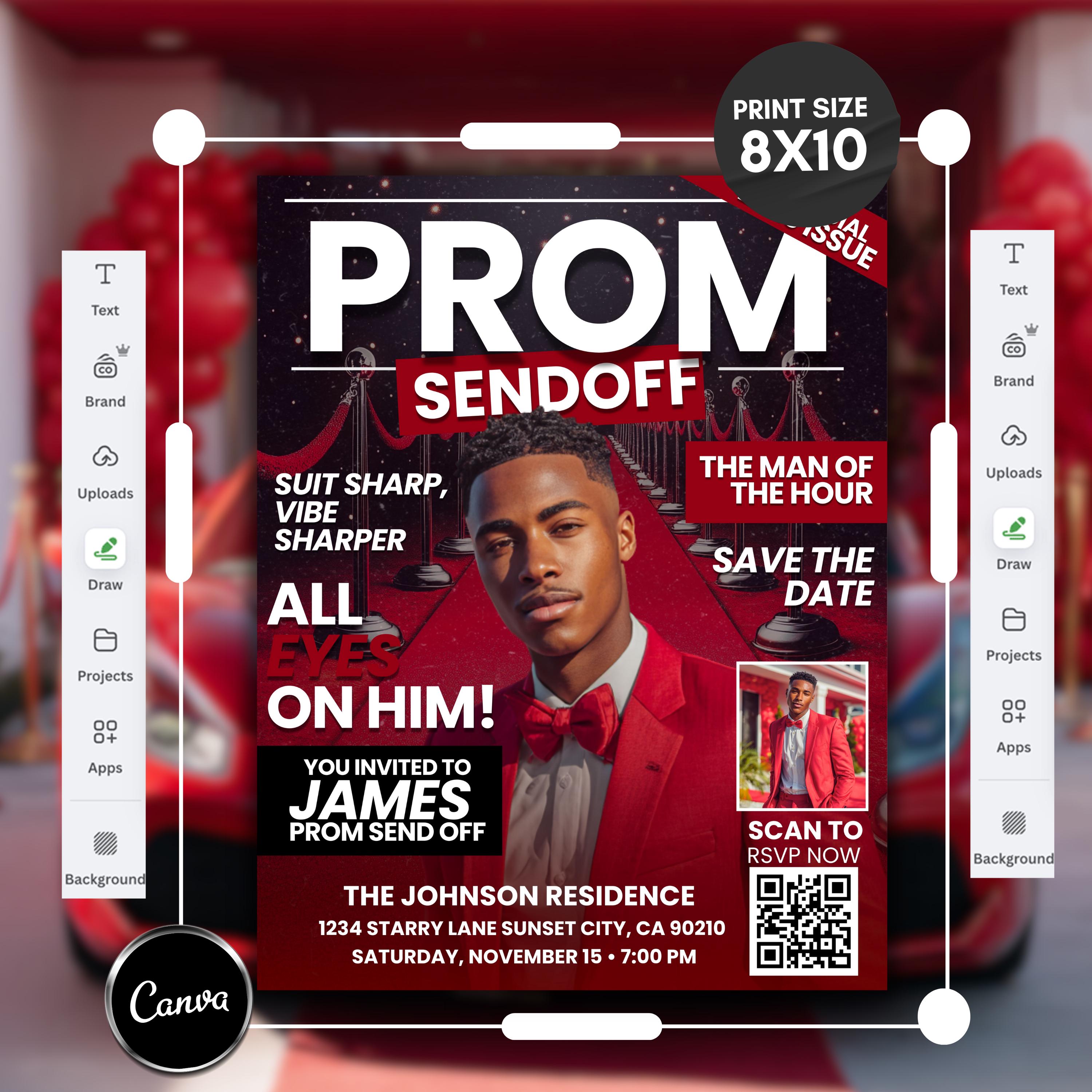 Prom Send off Magazine Invitation, Prom King Party Invite, Boys Prom ...