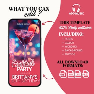 Cocktail Dinner Birthday Party Invitation, Customizable Digital Invite ...